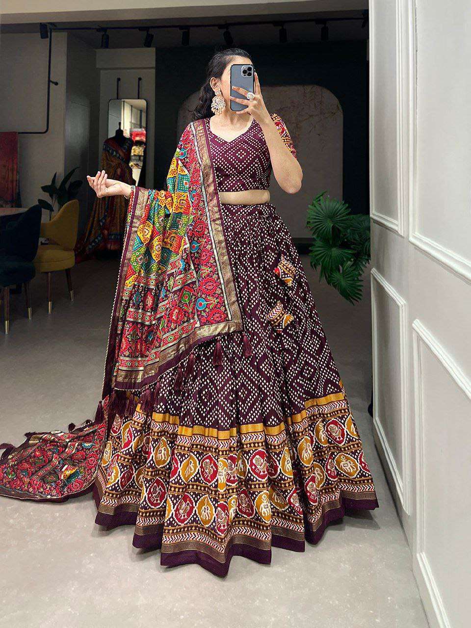 Women's Patola Print Lehenga Choli with Dupatta ? Traditional Gujarati ...